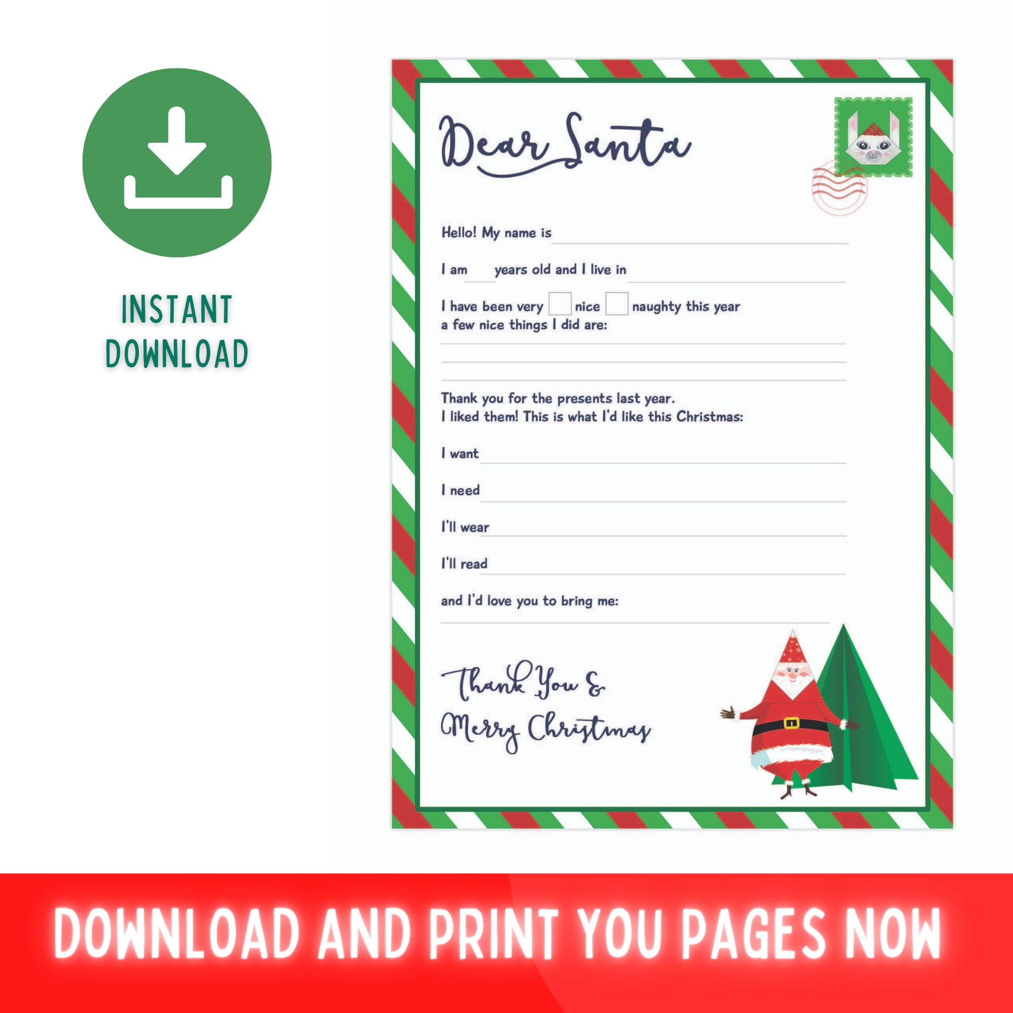 Letter To Santa Santa Letter Kids Letter To Santa Printable | Etsy