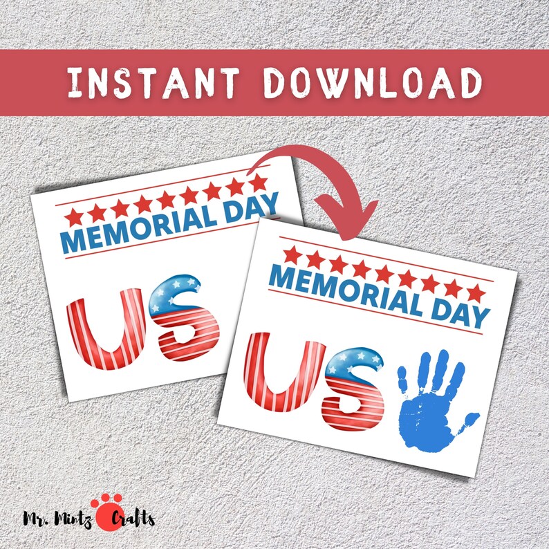 Memorial Day DIY Kids Handprint Keepsake Art Craft Printable | Memorial ...