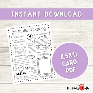 All About My Mom PRINTABLE Fill in the Blank gift for Mother's Day ...