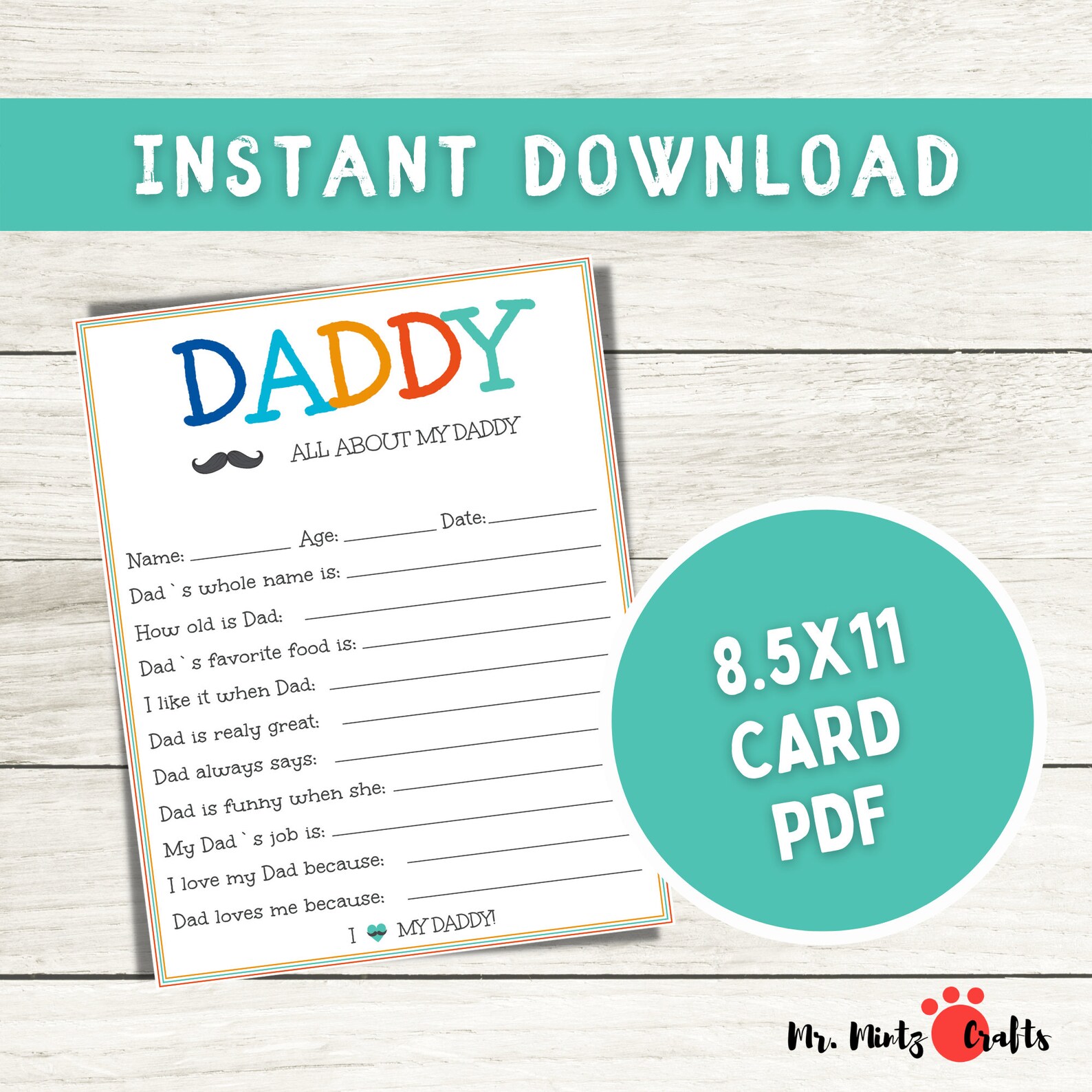 Father's Day Gift From Kids | All About My Daddy Printable | Father’s ...