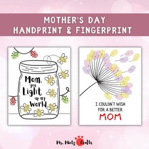 Mothers Day Handprint Fingerprint Art Craft Printable From Son Daughter ...