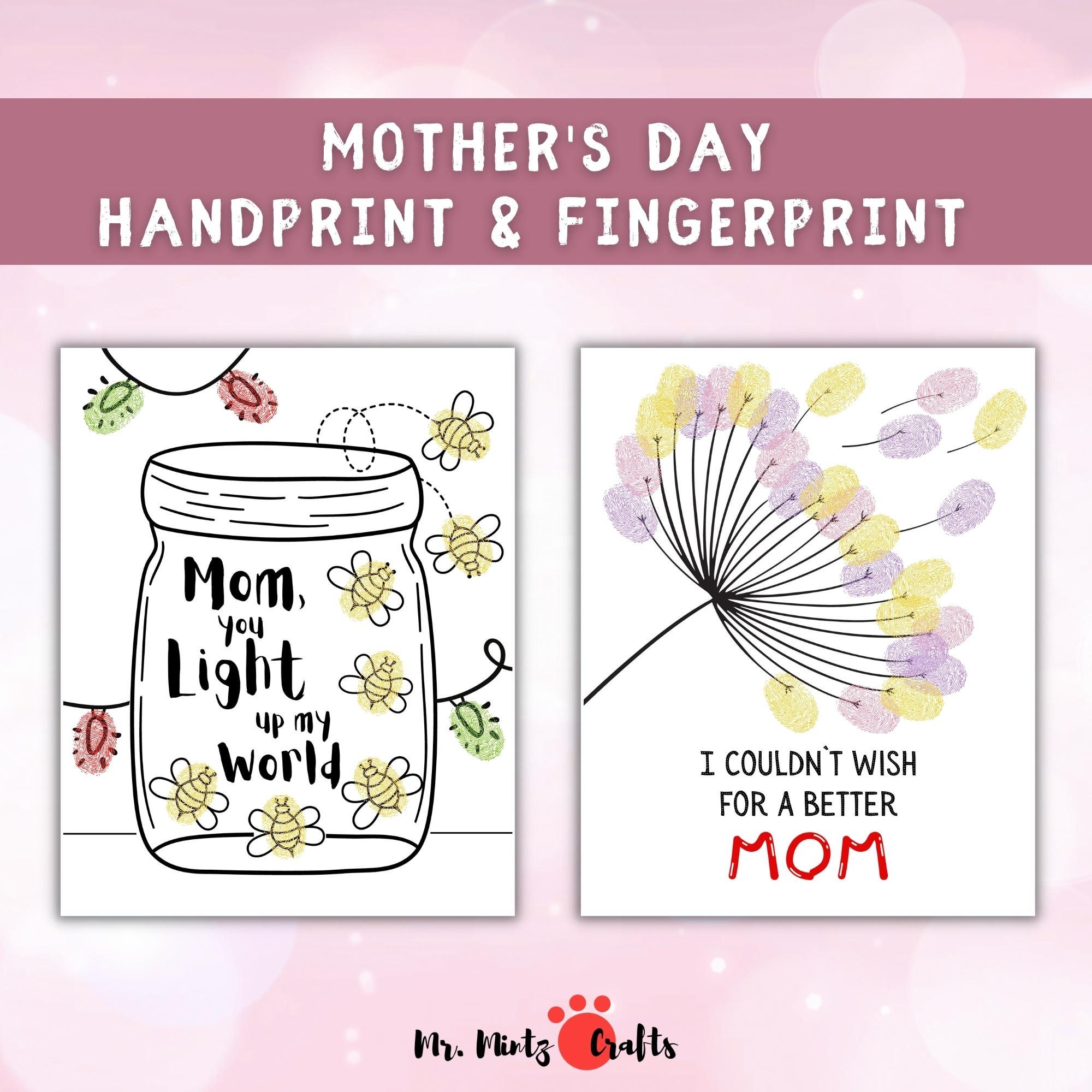 Mothers Day Handprint Fingerprint Art Craft Printable From Son Daughter ...
