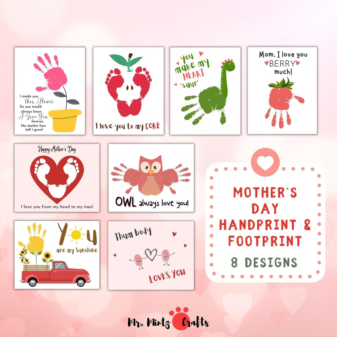 Mothers Day Handprint Fingerprint Art Craft Printable From Son Daughter ...