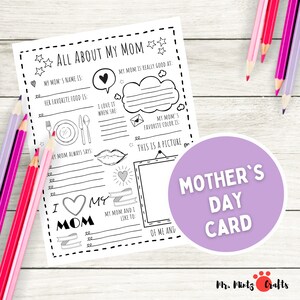 All About My Mom PRINTABLE Fill in the Blank gift for Mother's Day ...