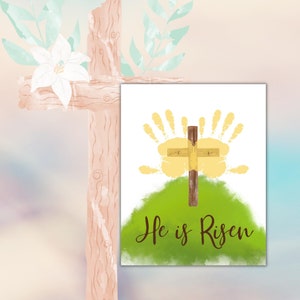 Christian Easter Handprint Footprint Art Craft Printable | He is Risen ...