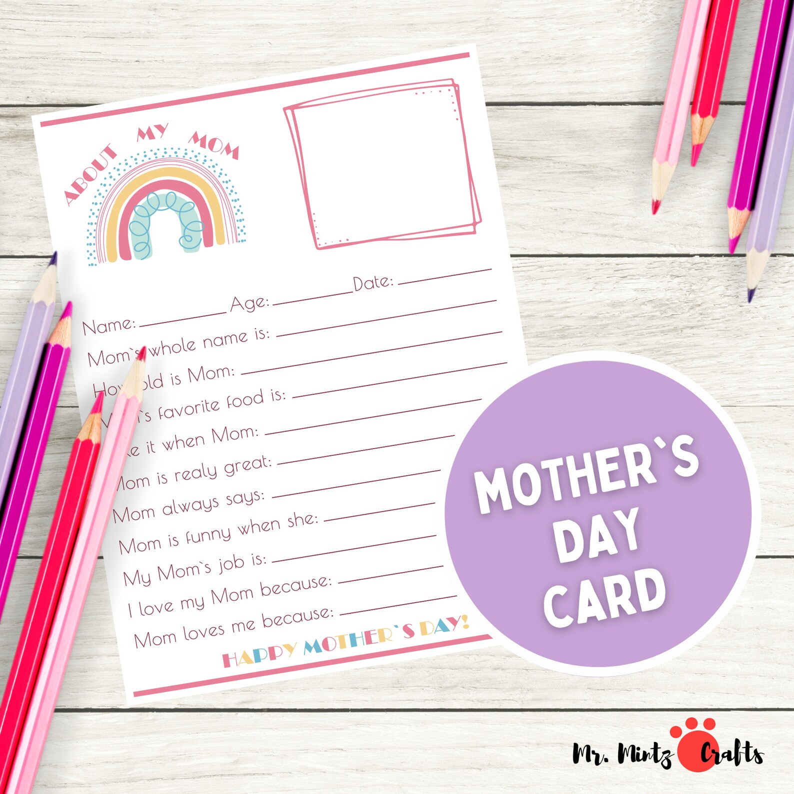 Mother's Day Printable All About My Mom Mother's - Etsy