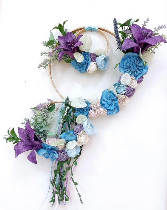 Welcome Spring Dyed Solo Wood Flowers Bouquet Hoops | Etsy