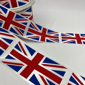 40mm or 50mm Union Jack Coronation Thin Satin Ribbon Royal Blue, Red ...
