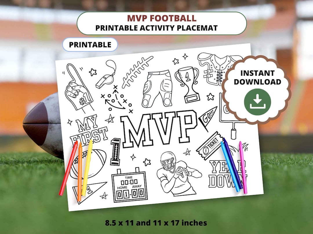 MVP Football Party Printable Activity Placemat Coloring Sheet for Boys ...