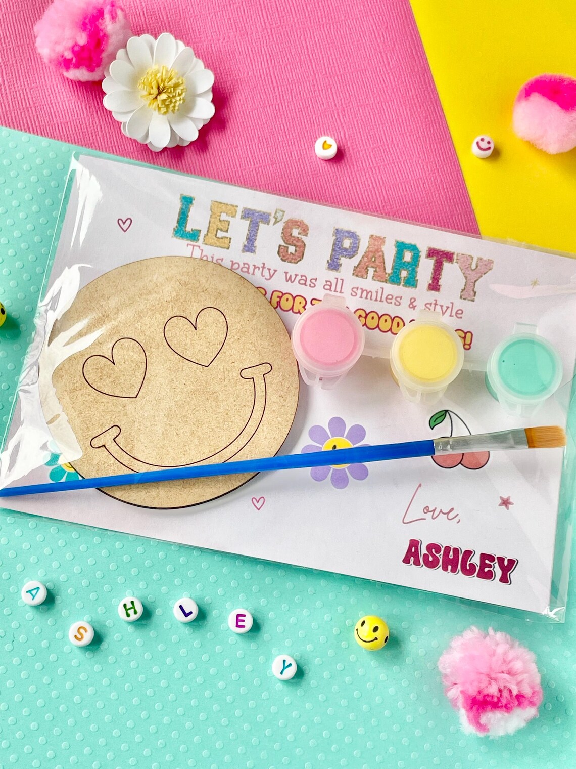Preppy Patch Birthday Party Favor | Paint Your Own Smiley Face Craft ...