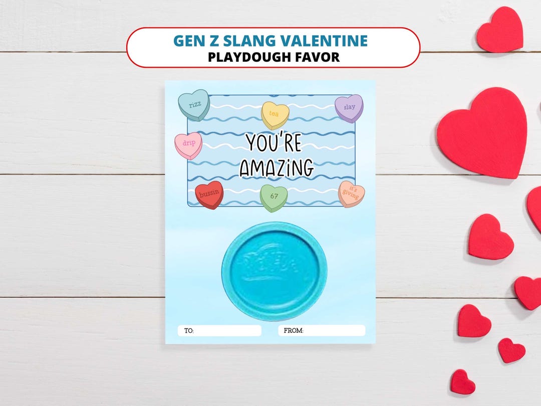 Conversation Heart Candy Blue Gen Z Slang Valentine Playdough Favor ...