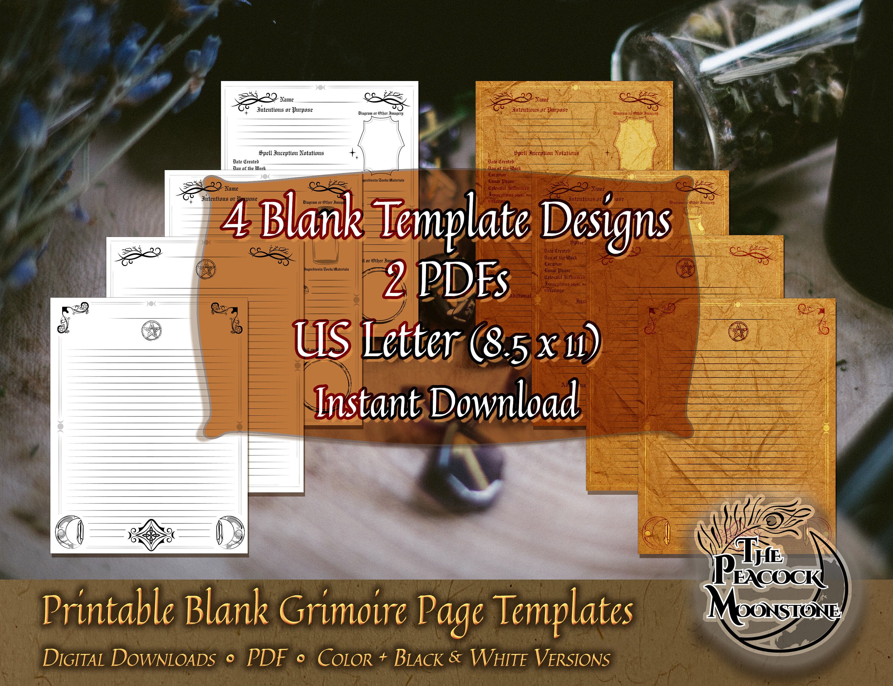 Blank Grimoire Pages • Spell Page Templates • Printable Book of Shadows ...