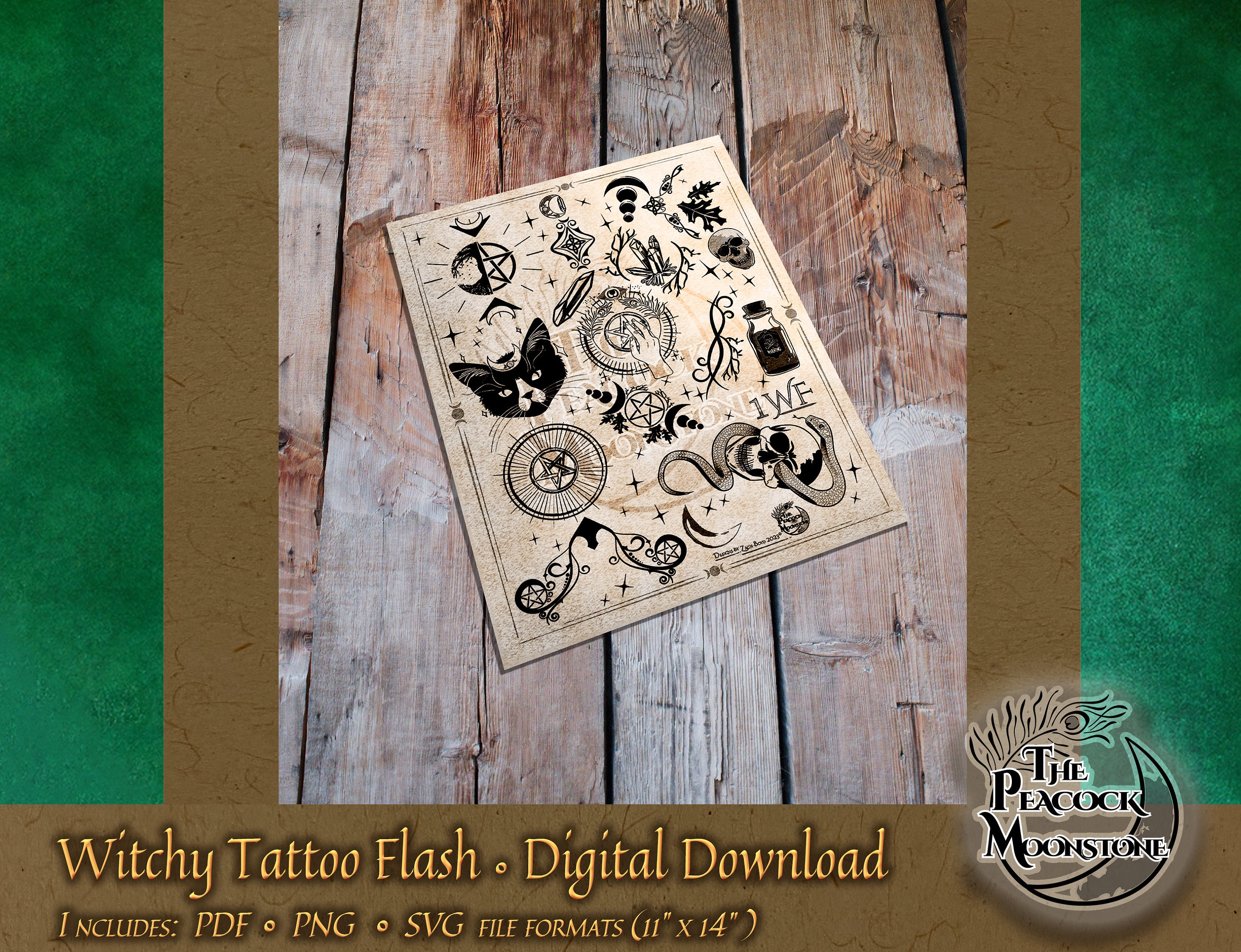 Witch Themed Tattoo Flash Digital Art Tattoo Designs Printable High Def ...