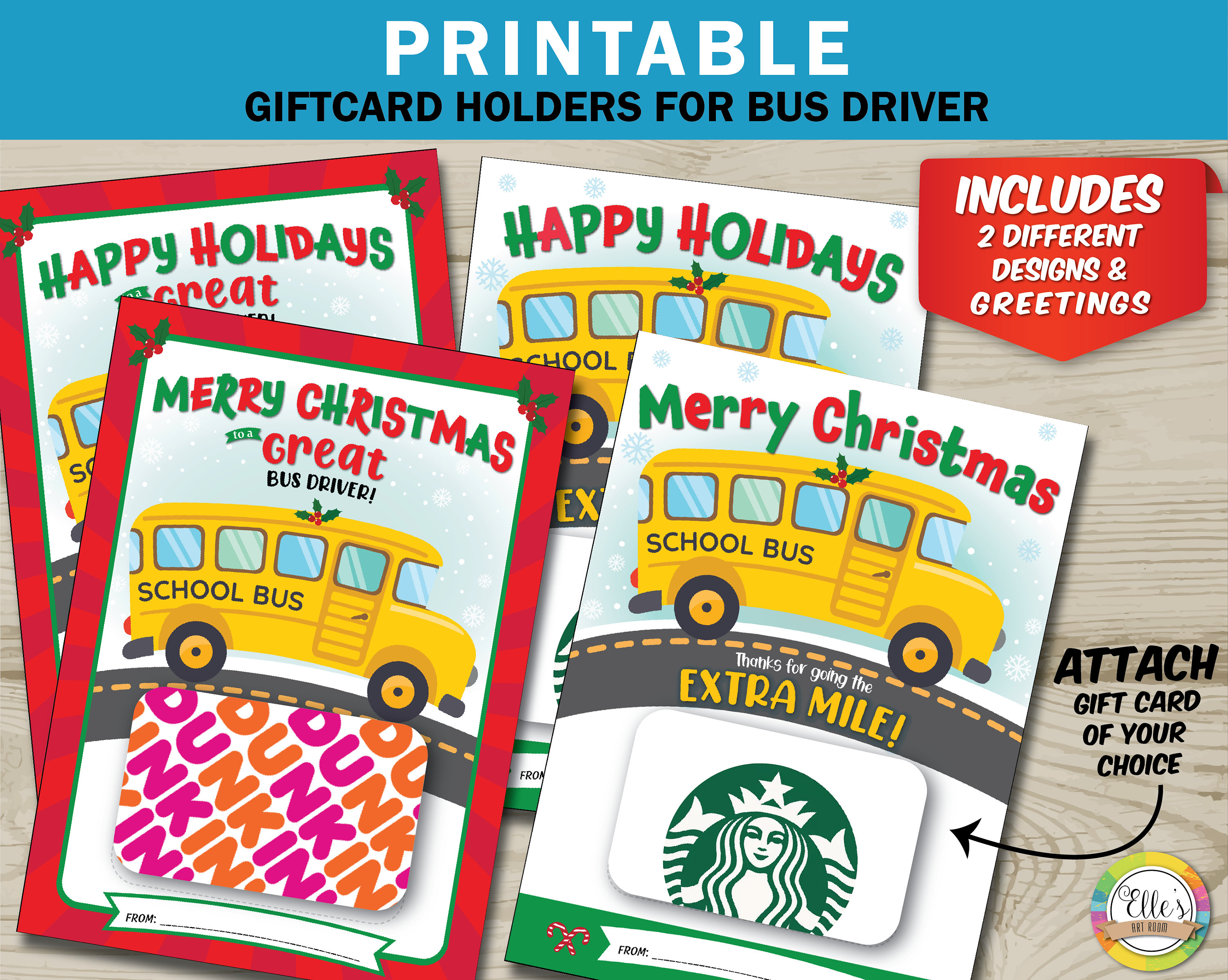 Printable Holiday Gift Card Holder, Christmas Gift Card Holder, Bus ...