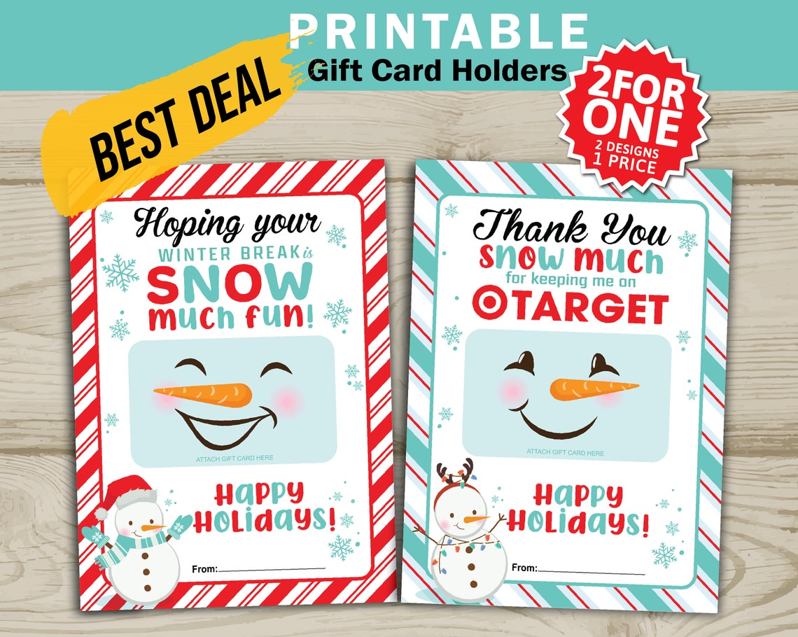 Printable Snowman Gift Card Holder, Holiday Teacher Gift (digital ...