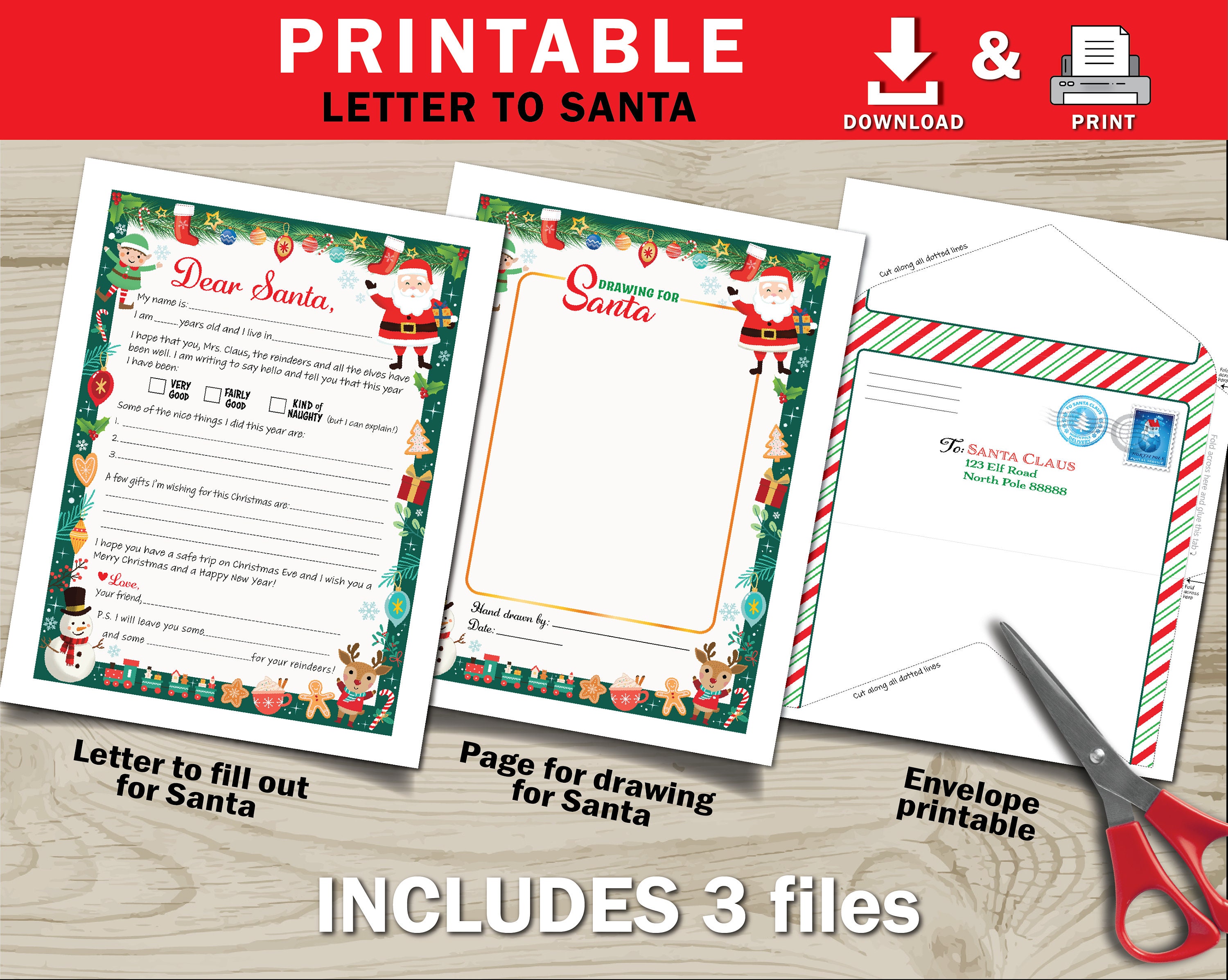 Printable Letter to Santa, Children's Letter to Santa, Santa Claus ...
