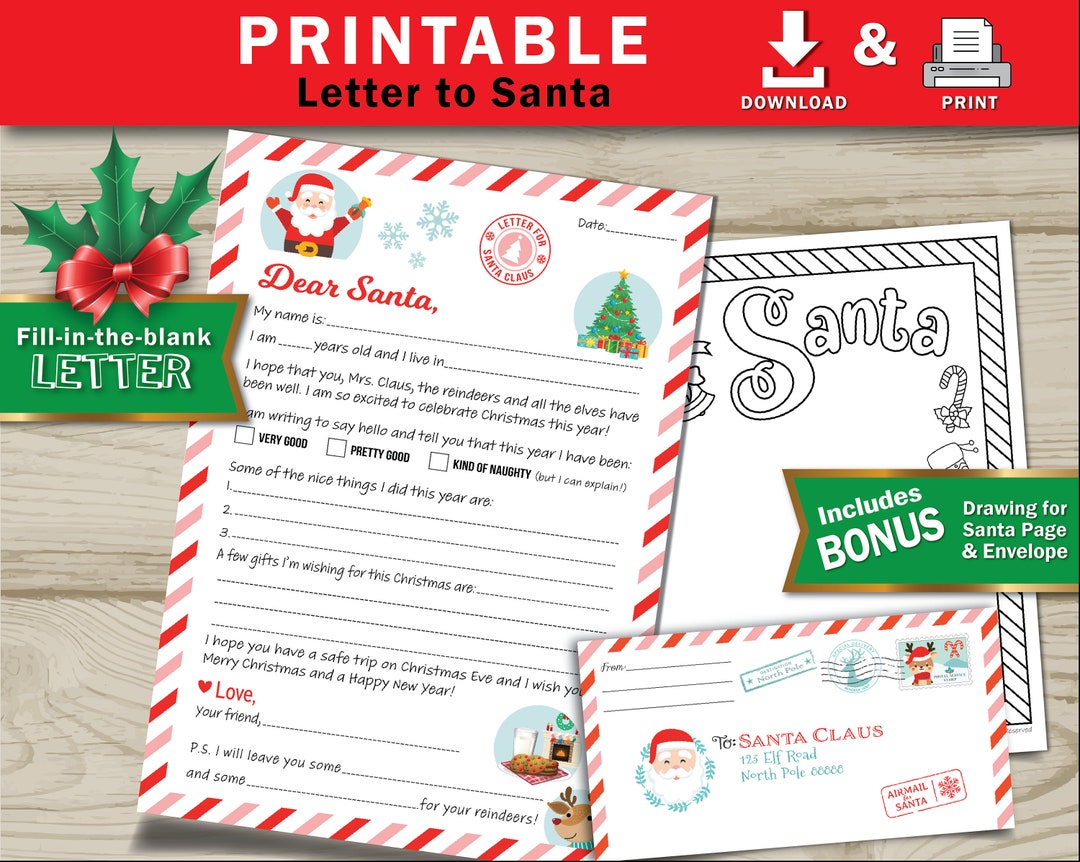 Printable Letter to Santa Childrens Letter to Santa Kids - Etsy