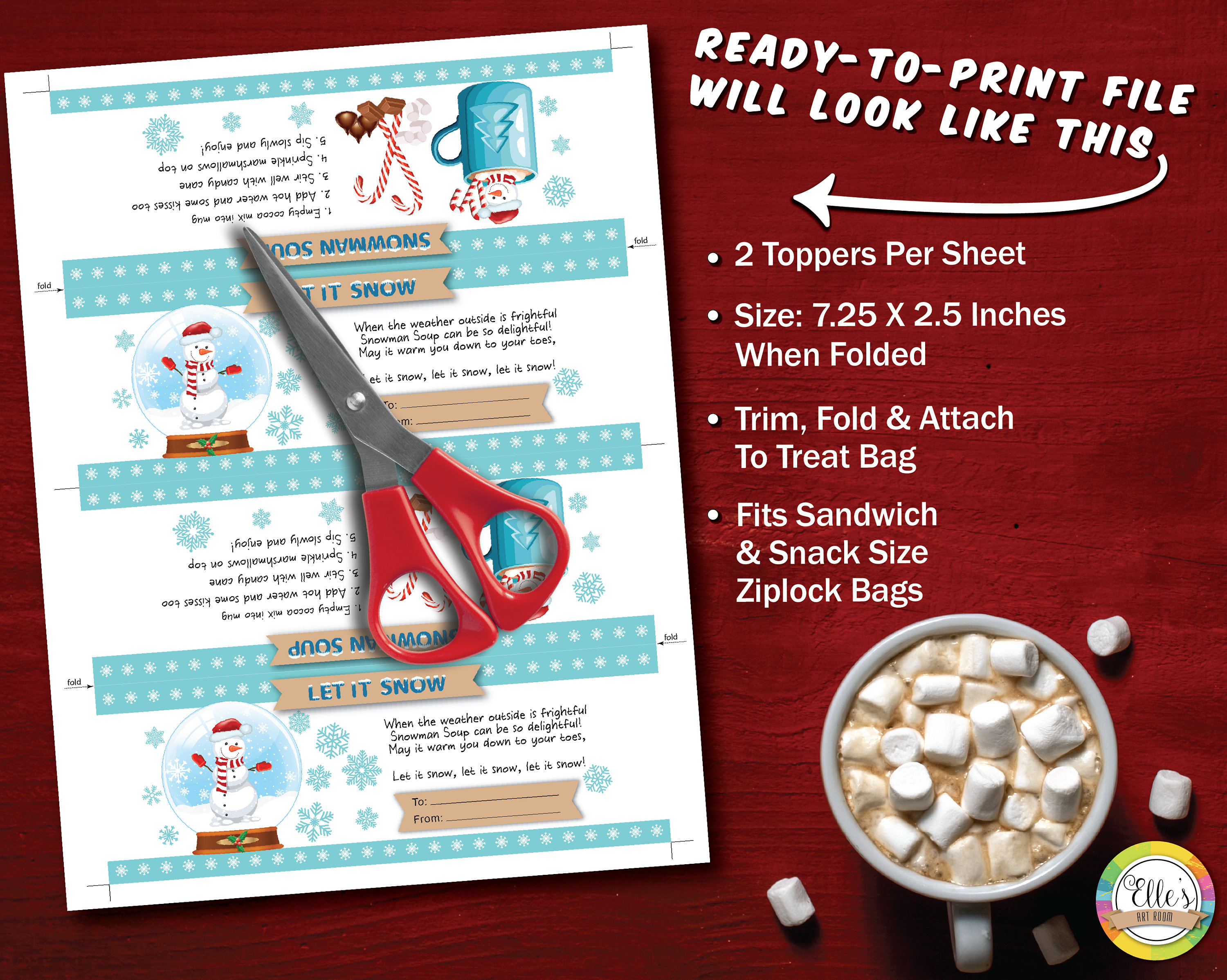 Printable Treat Bag Topper, Snowman Soup, Downloadable Treat Topper ...