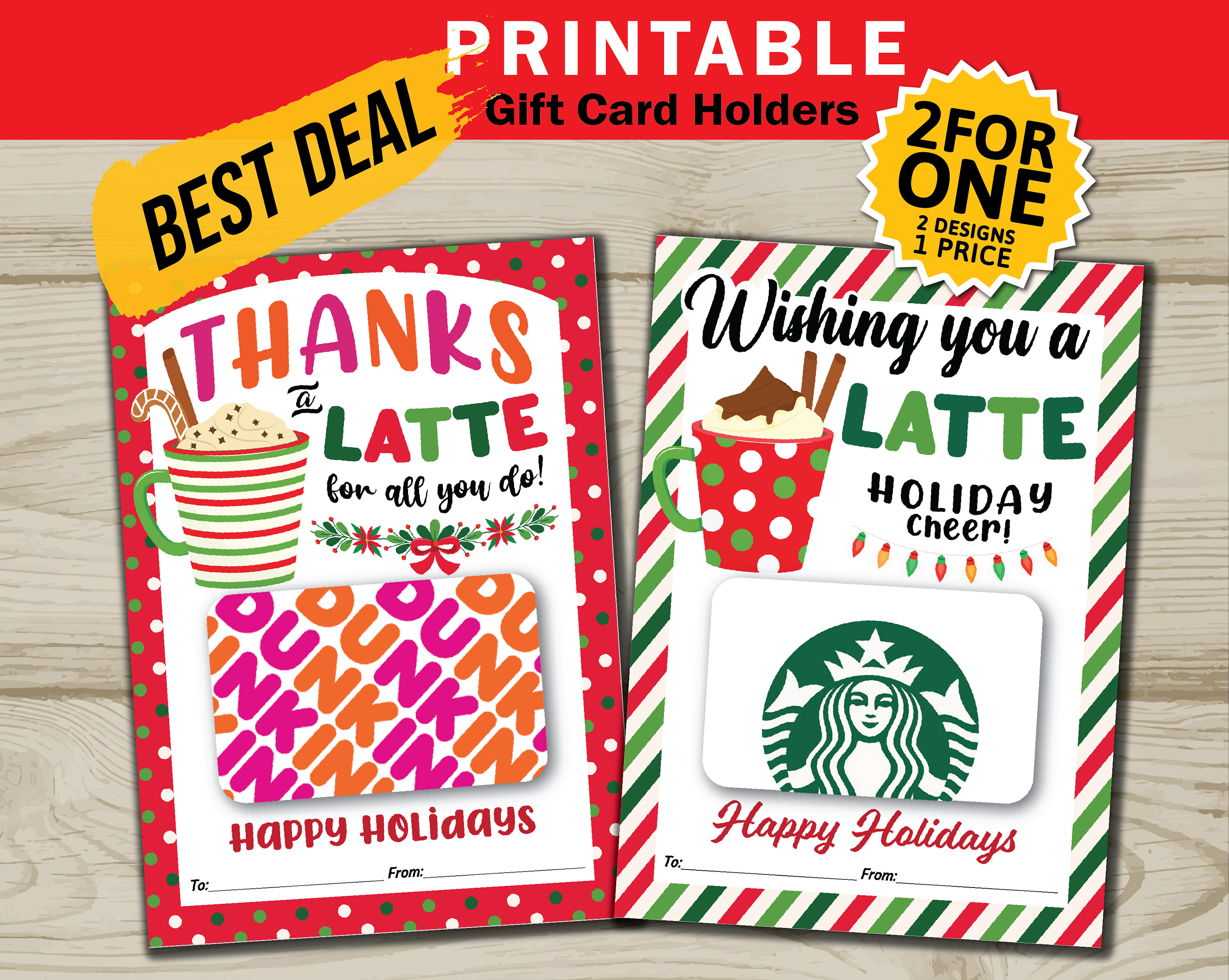 Printable Holiday Gift Card Holder, Digital, Instant Download, Coffee ...