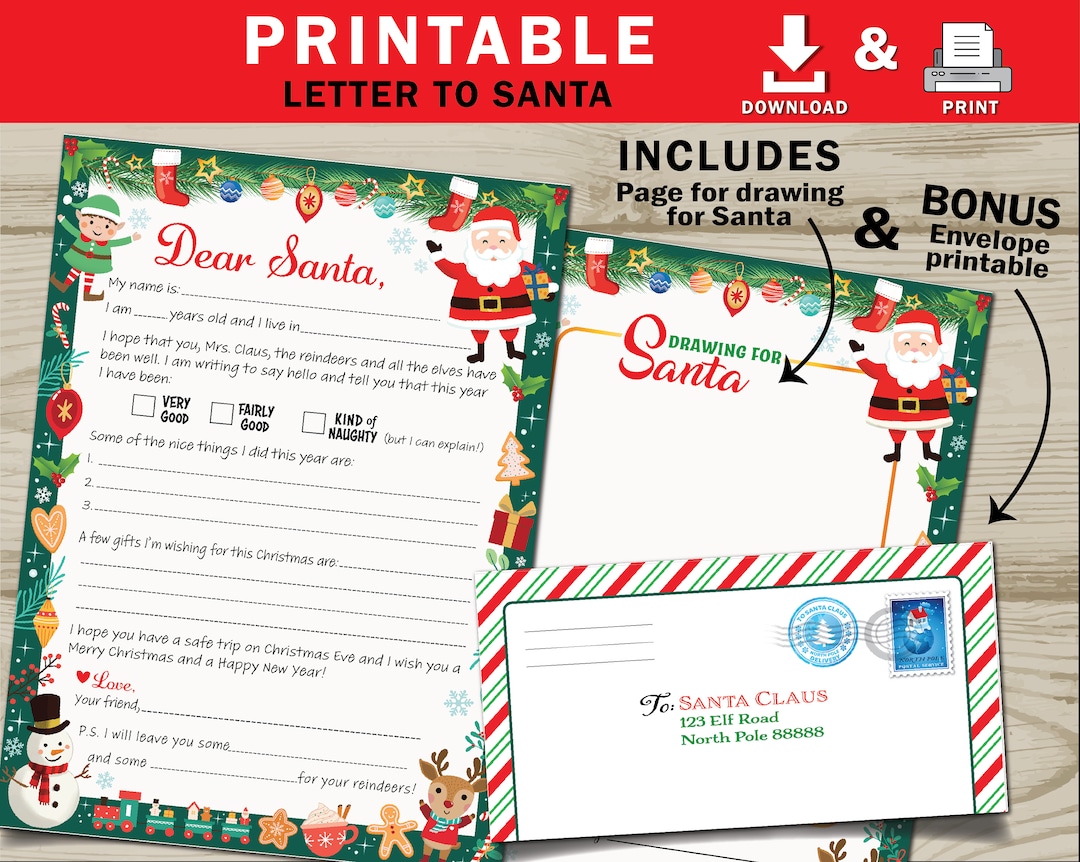 Printable Letter to Santa, Children's Letter to Santa, Santa Claus ...