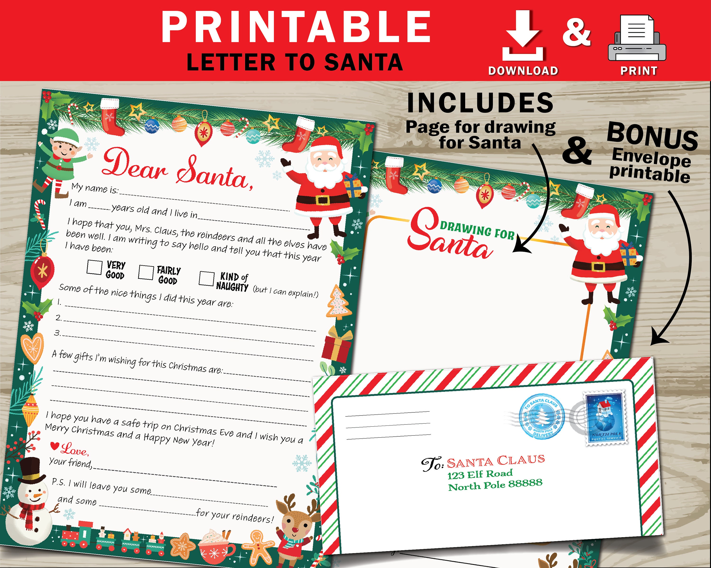 Printable Letter to Santa, Children's Letter to Santa, Santa Claus ...