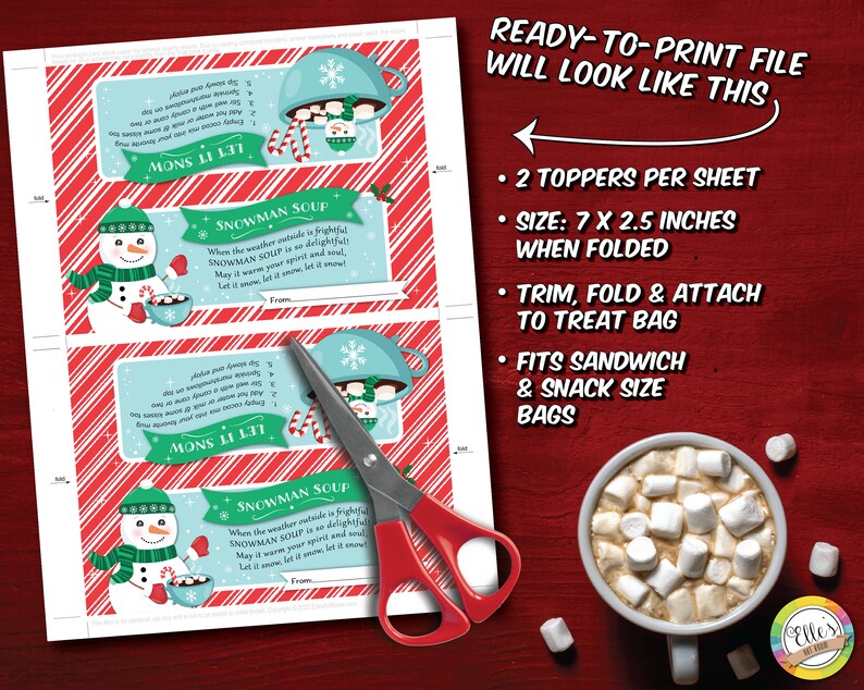 Printable Treat Bag Topper, Snowman Soup, Downloadable Treat Topper ...