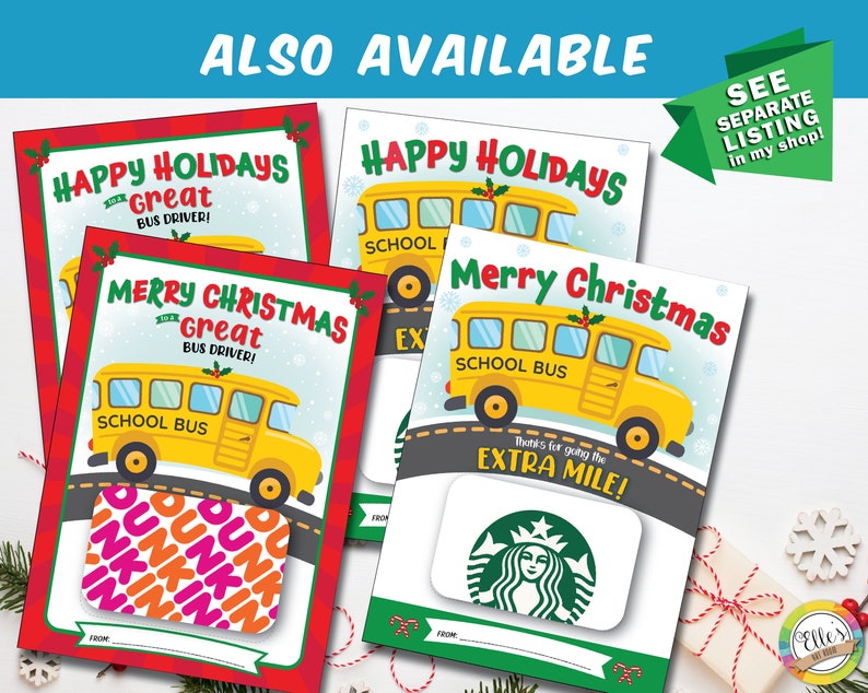 Printable Christmas Gift Card Holder for School Bus Driver, Holiday ...