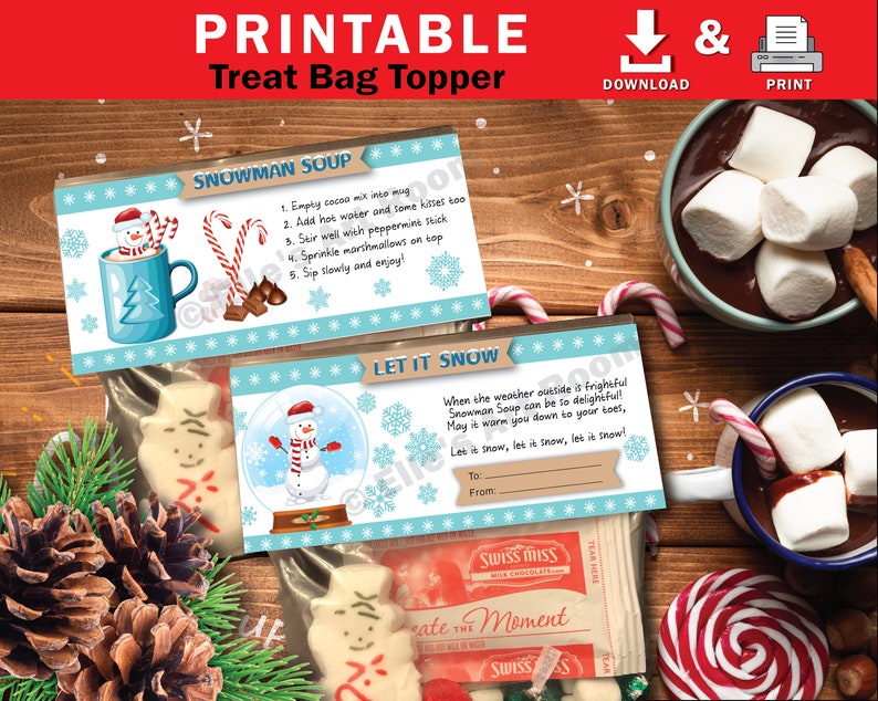 PRINTABLE Treat Bag Topper Snowman Soup Downloadable Treat | Etsy