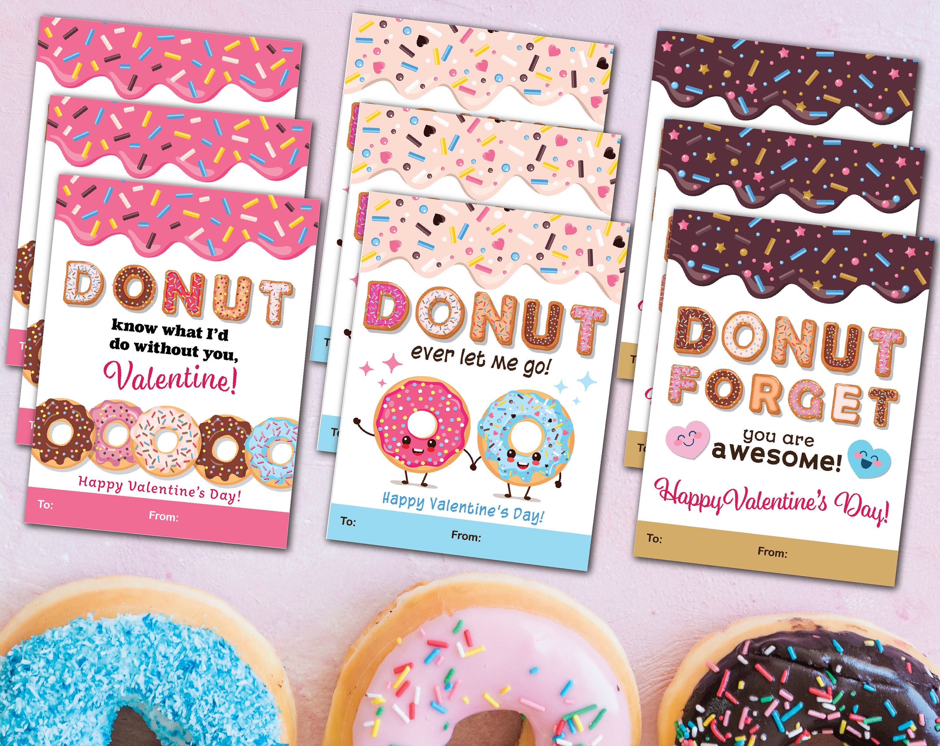 PRINTABLE Donut Valentines Cards, INSTANT DOWNLOAD, Classroom Exchange ...