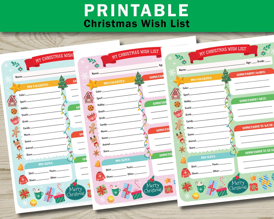 Printable Christmas Wish List, Wish List for Kids, Wish Lists, Instant ...