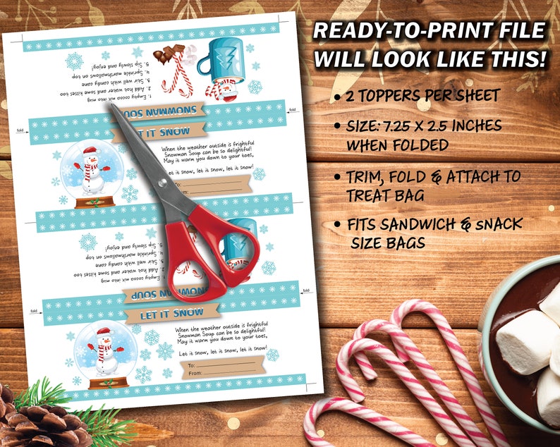 PRINTABLE Treat Bag Topper Snowman Soup Downloadable Treat | Etsy