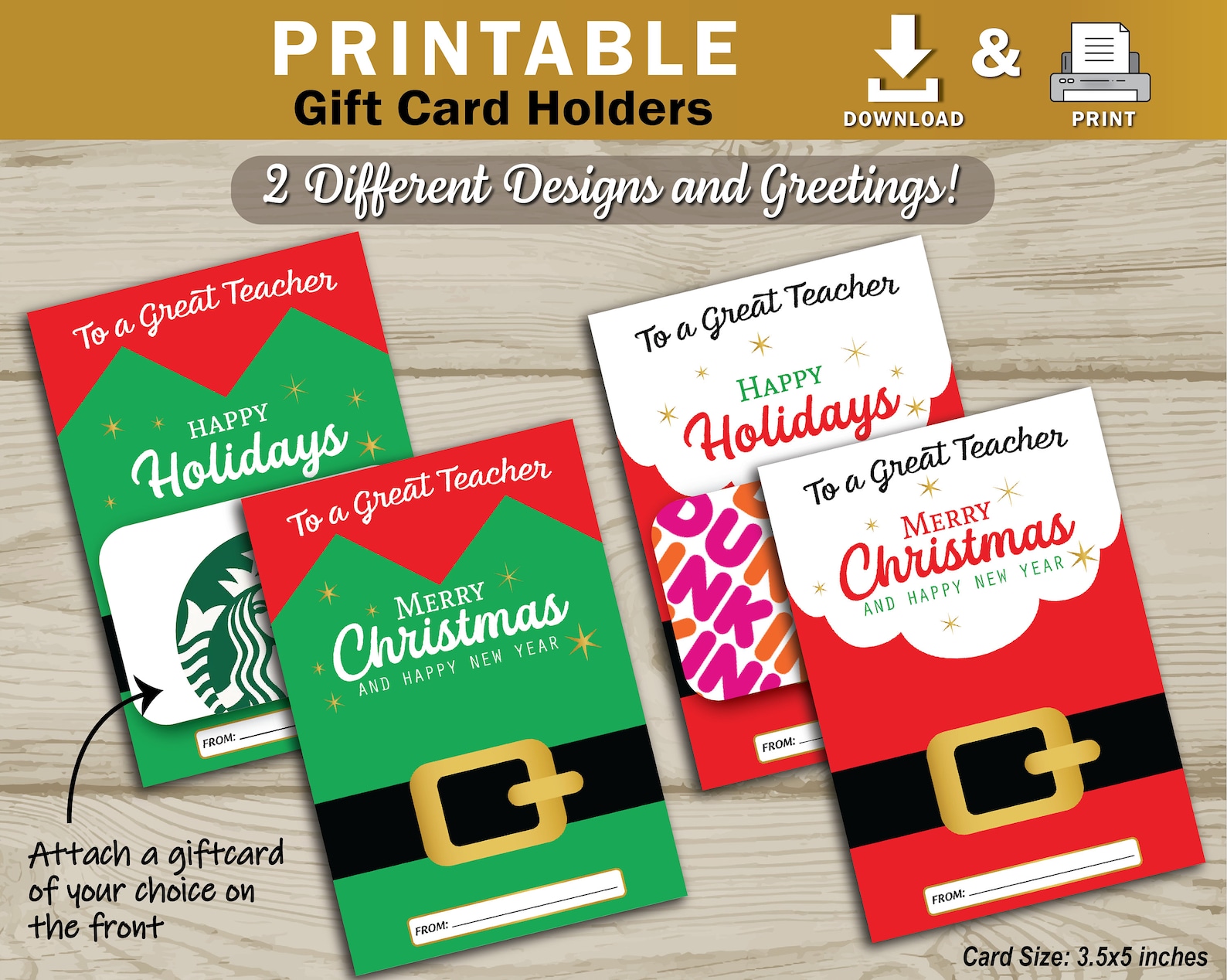 Printable Holiday Gift Card Holder for Teacher, Christmas Gift Card ...