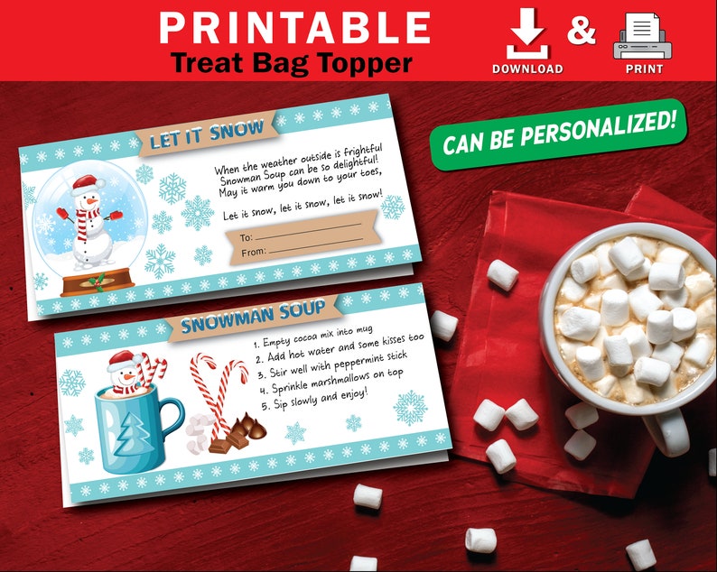 PRINTABLE Treat Bag Topper Snowman Soup Downloadable Treat - Etsy