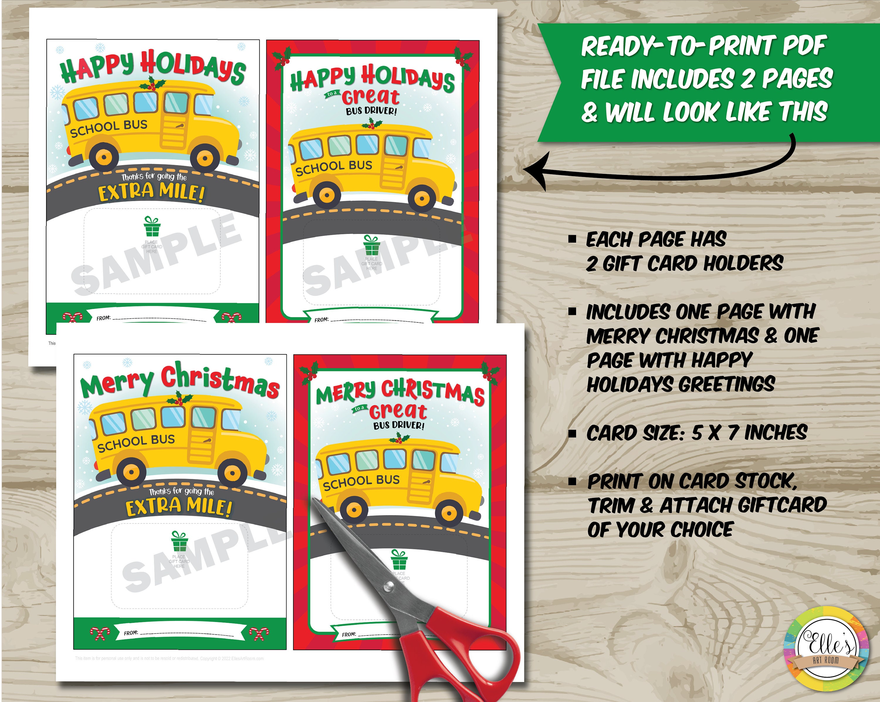 Printable Holiday Gift Card Holder, Christmas Gift Card Holder, Bus ...