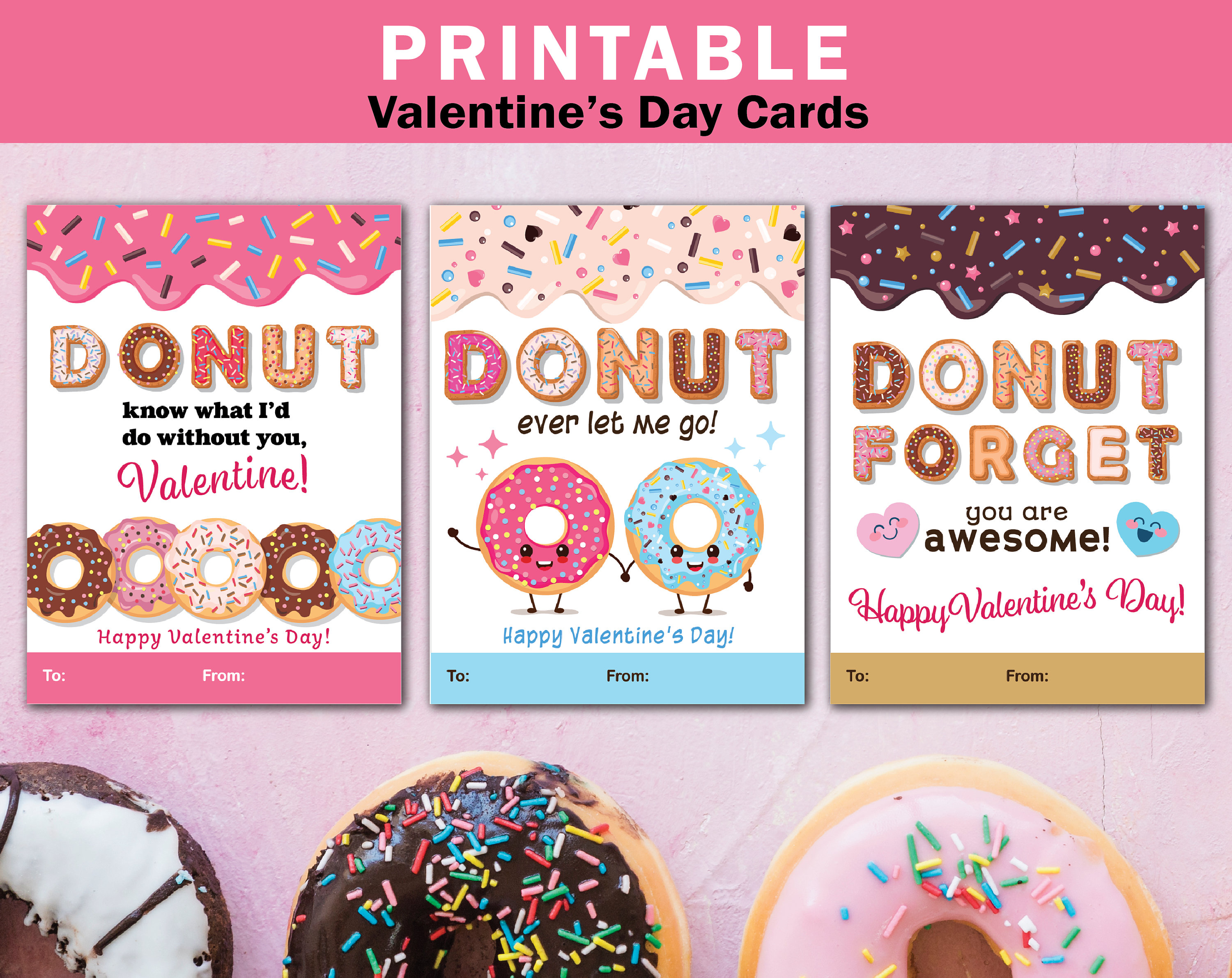 PRINTABLE Donut Valentines Cards, INSTANT DOWNLOAD, Classroom Exchange ...