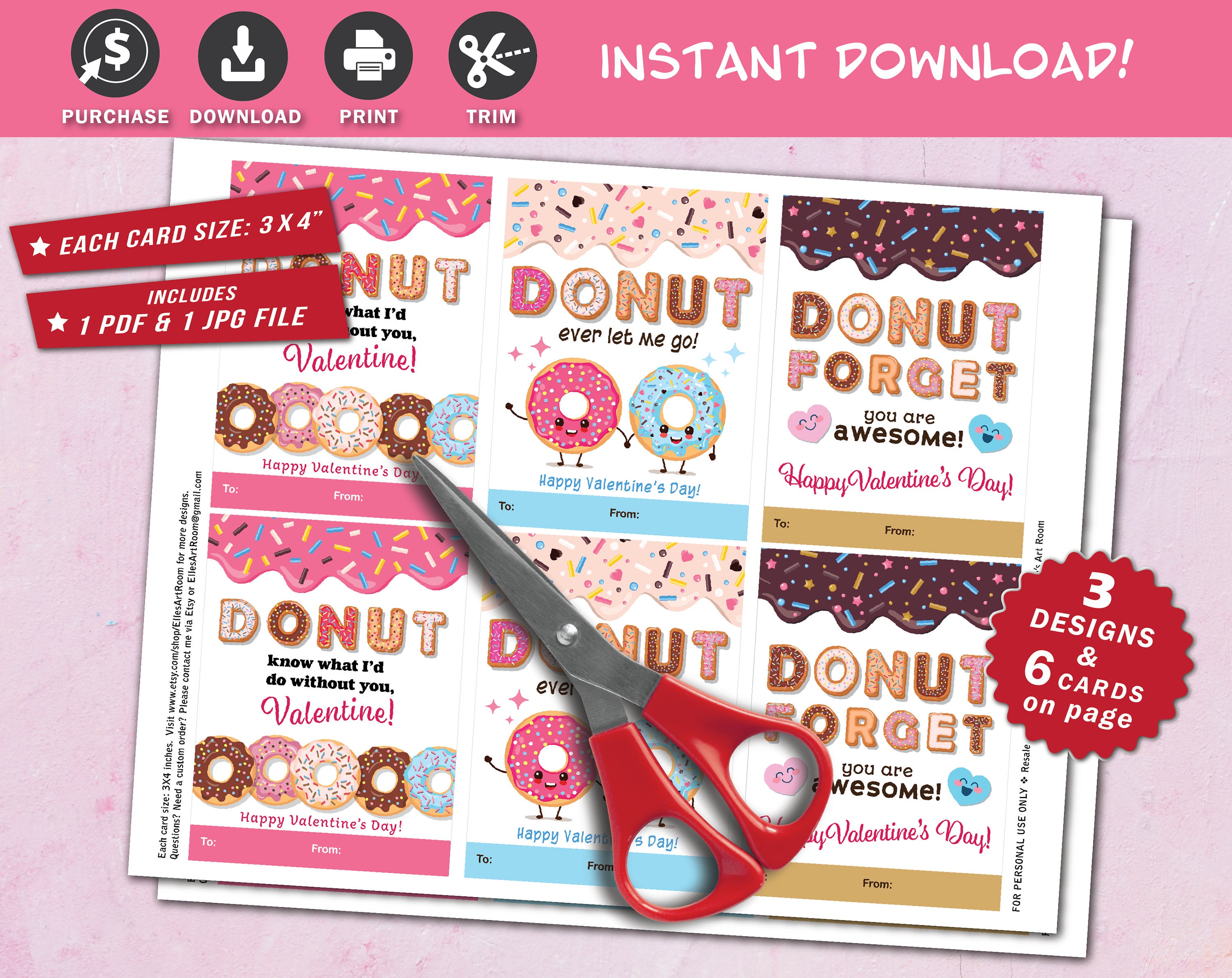 PRINTABLE Donut Valentines Cards, INSTANT DOWNLOAD, Classroom Exchange ...
