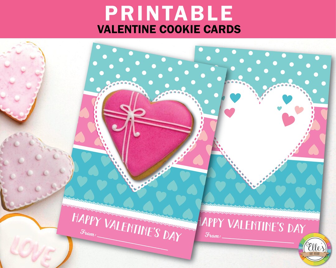 Printable Valentine's Day Cookie Card, Pink Hearts Design (instant ...