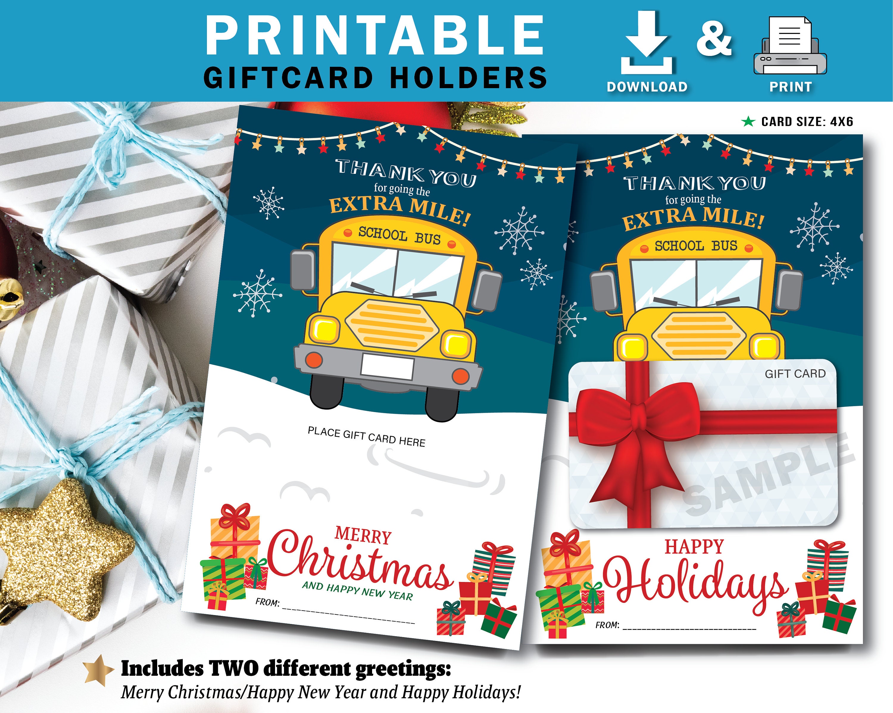 Printable Christmas Gift Card Holder for School Bus Driver, Holiday ...