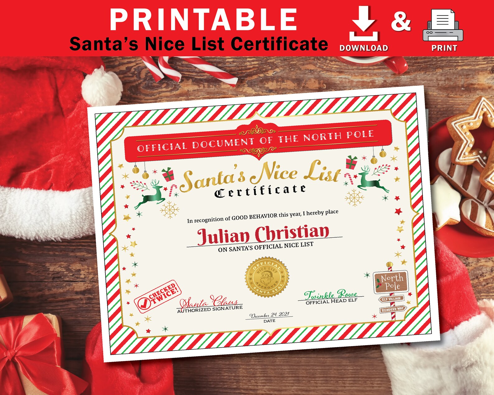 Printable Nice List Certificate, Santa's Official Nice List, Kids ...