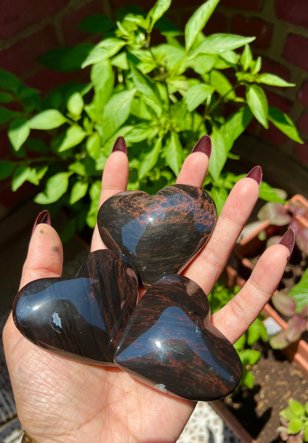 One Red Sheen Obsidian With Snowflake Heart Crystal - Etsy
