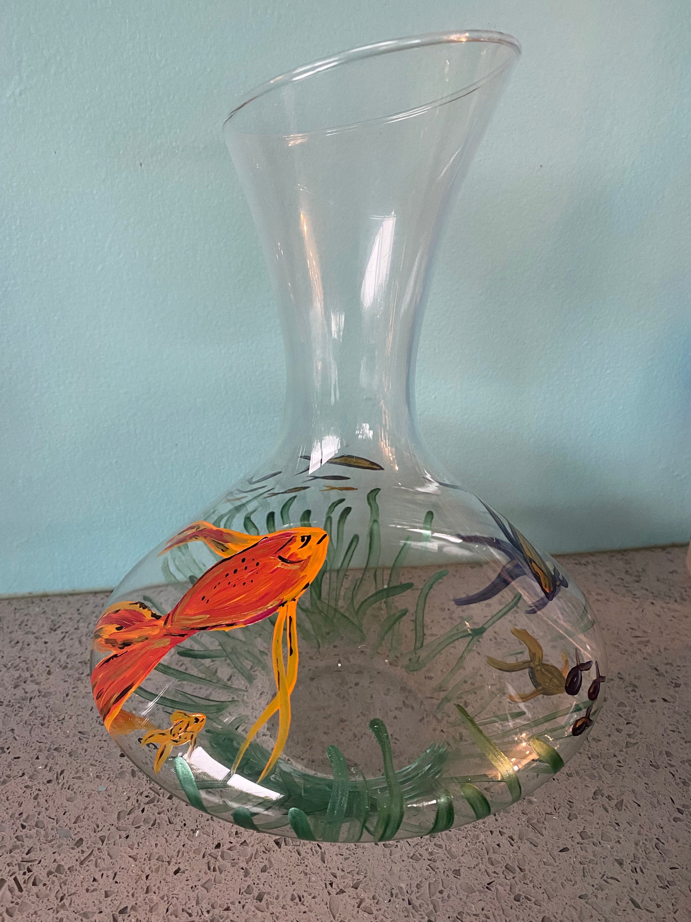 Hand Painted Fighting Fish Decanter - Etsy