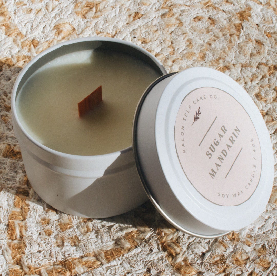 Sugar Mandarin Candle 4oz, Wooden Wick Candle, Candle Gift ...