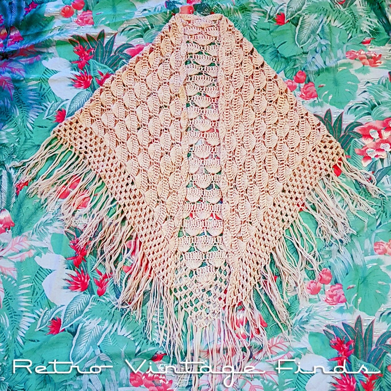 Vintage 1970s Nacre Tricolor Rainbow Crochet Shawl Reflected Wool Shawl ...