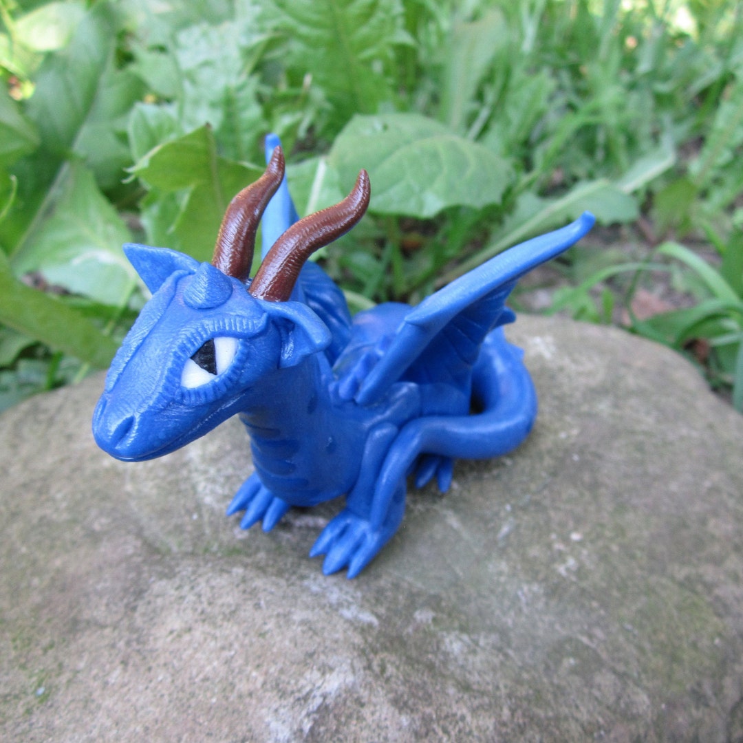 Polymer Clay Blue Dragon Figure, Handmade Blue Dragon Sculpture ...