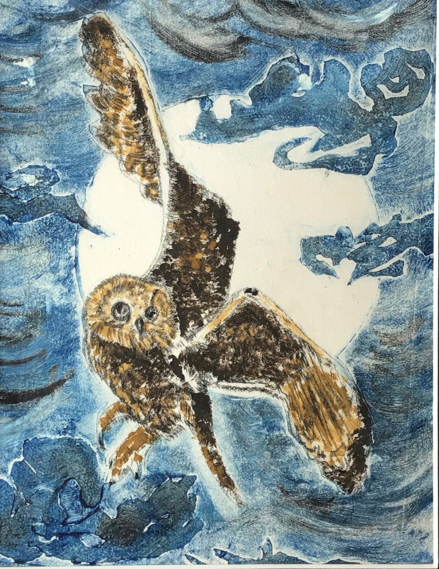 Midnight Owl Print, Handprinted Drypoint Etching - Etsy UK