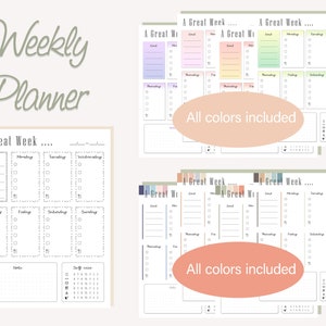 Printable Daily and Weekly Planner Black and White, Multi-color Options ...