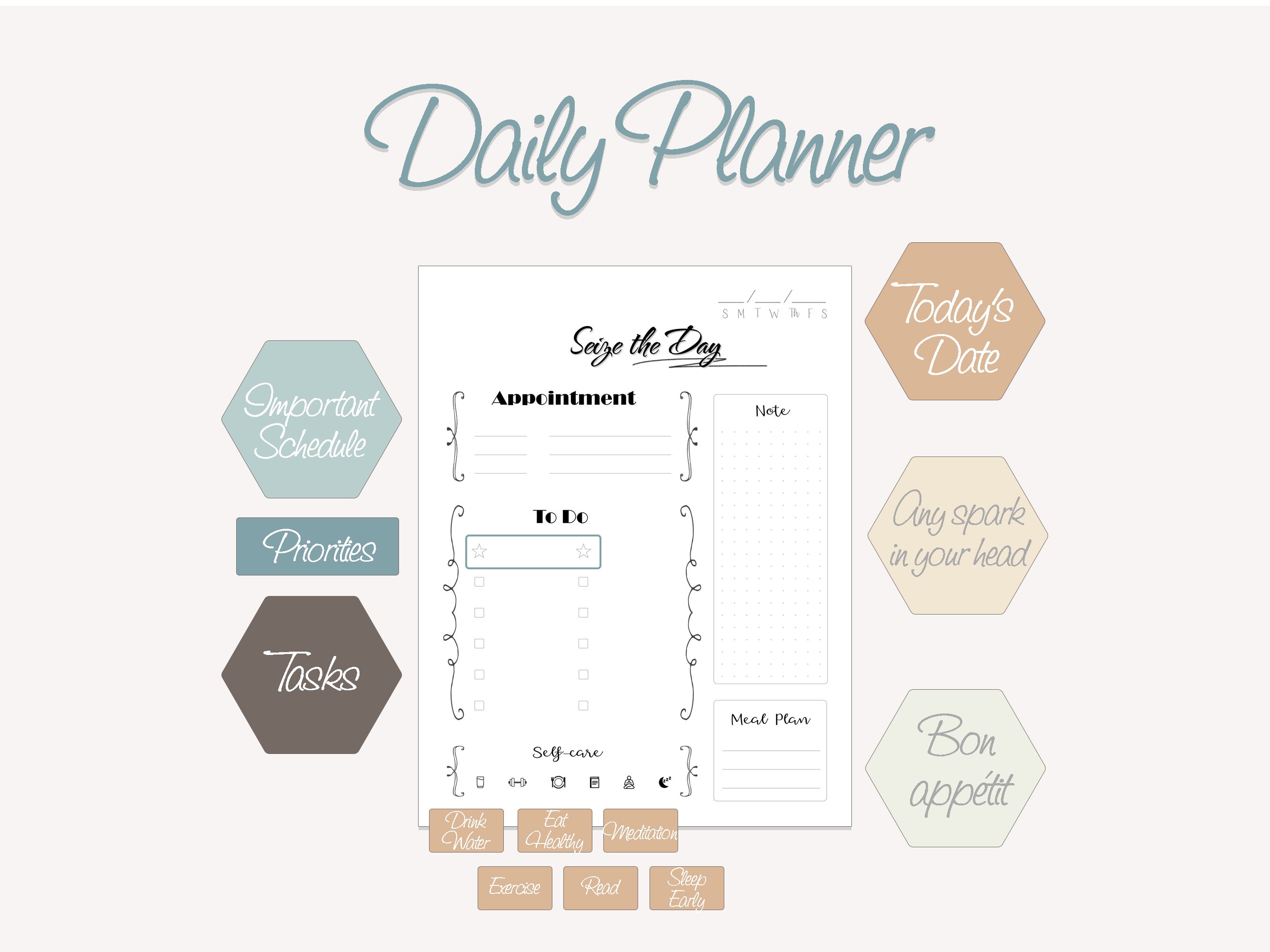 Printable Daily and Weekly Planner Black and White, Multi-color Options ...