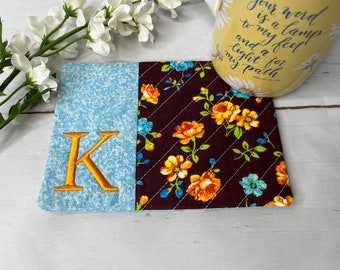 Monogrammed Mug Rug, Embroidered Mug Rug, Floral Mug Rug, Personalized ...