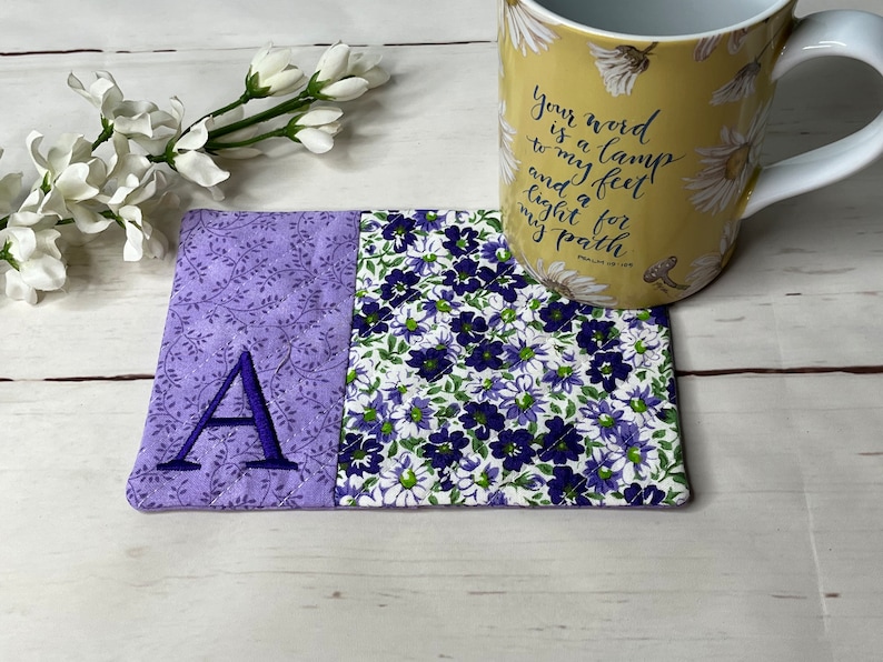 Monogrammed Mug Rug Embroidered Mug Rug Floral Mug Rug - Etsy