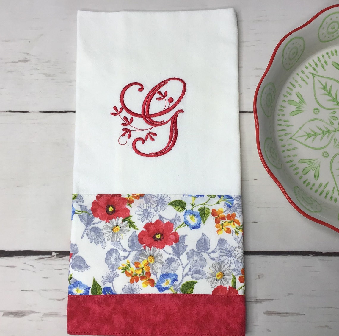 Monogrammed Tea Towel Monogrammed Kitchen Towel With Flower - Etsy
